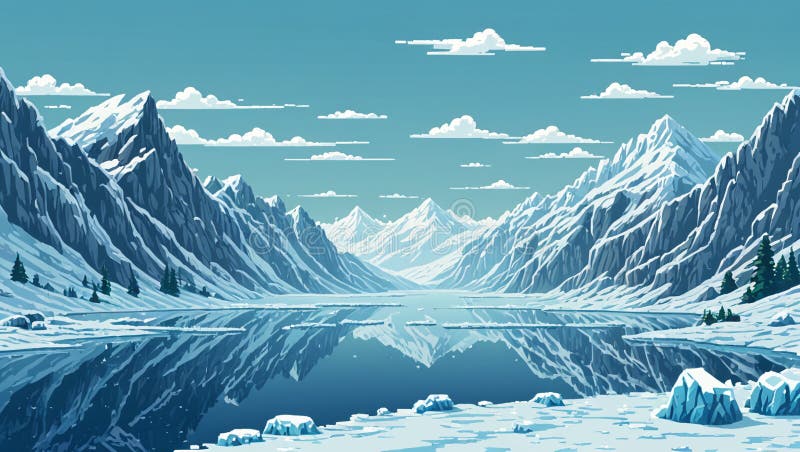 Arctic Pixel Art Landscape with Icy Terrain Background Stock ...