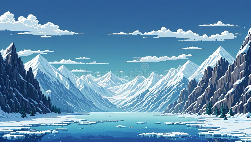 Arctic Pixel Art Landscape with Icy Terrain Background Stock ...