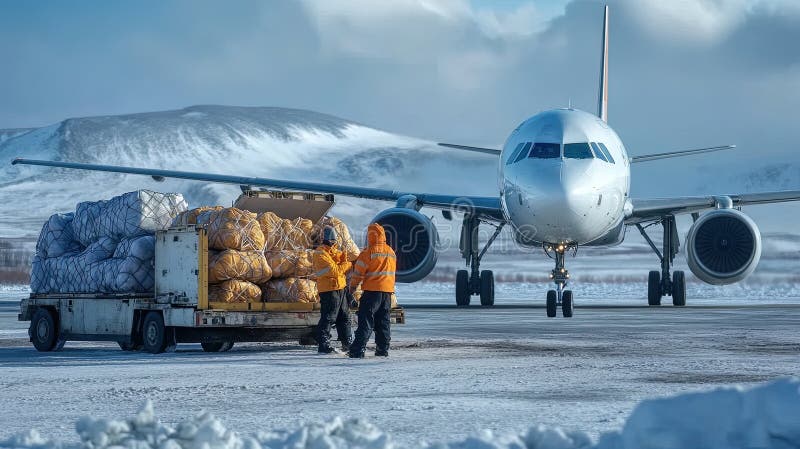 Arctic Plane Unloading Supplies at Remote Base Stock Illustration ...