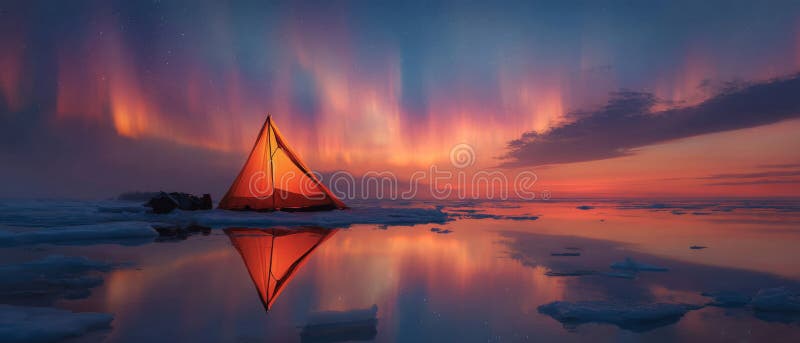 Arctic Pyramid Tent Under Vibrant Aurora Borealis Stock Illustration ...
