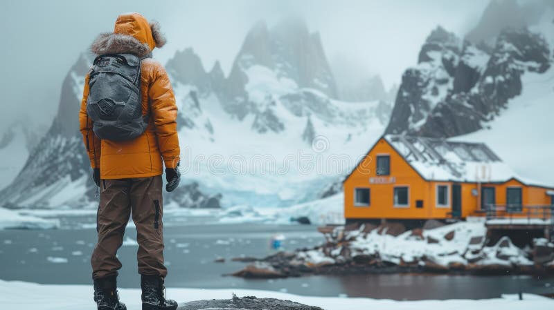 Arctic Research. a Research Scientist in Warm Winter Clothes at a ...