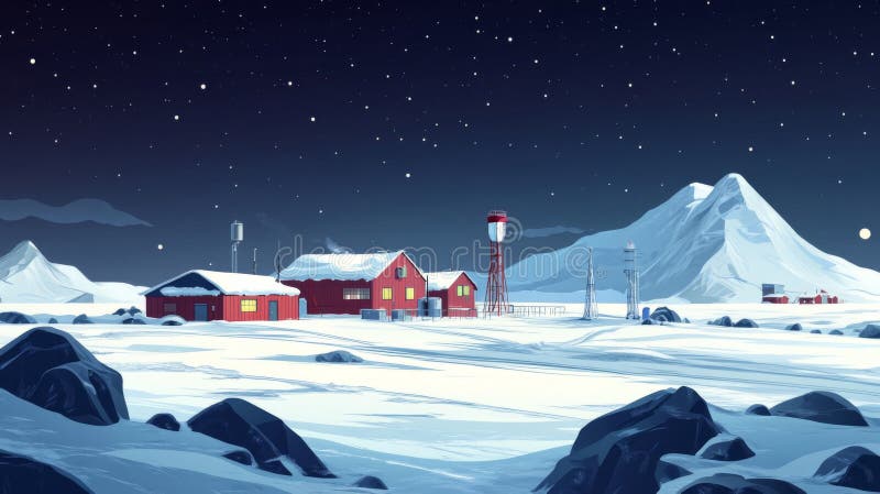 Arctic Research Station Under Starry Night Sky Stock Illustration ...