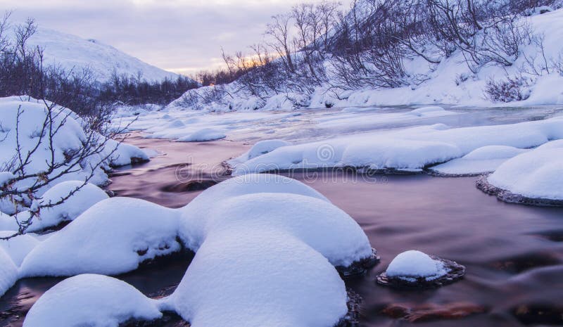 Arctic River with Snow and Special Daytime Light Stock Photo - Image of ...