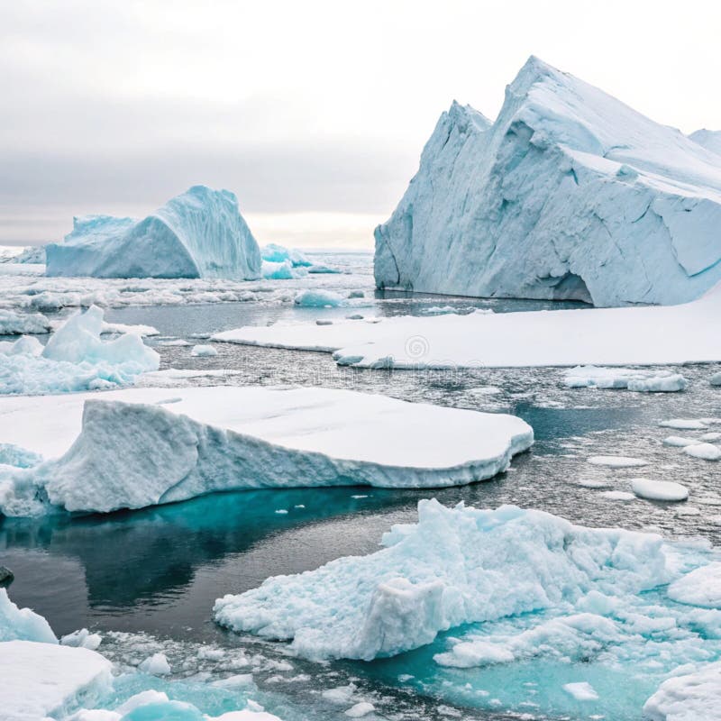 Arctic scene with icebergs stock illustration. Illustration of scenic ...