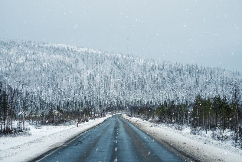 Arctic Snow Straight Winter Road through the Hills Stock Photo - Image ...