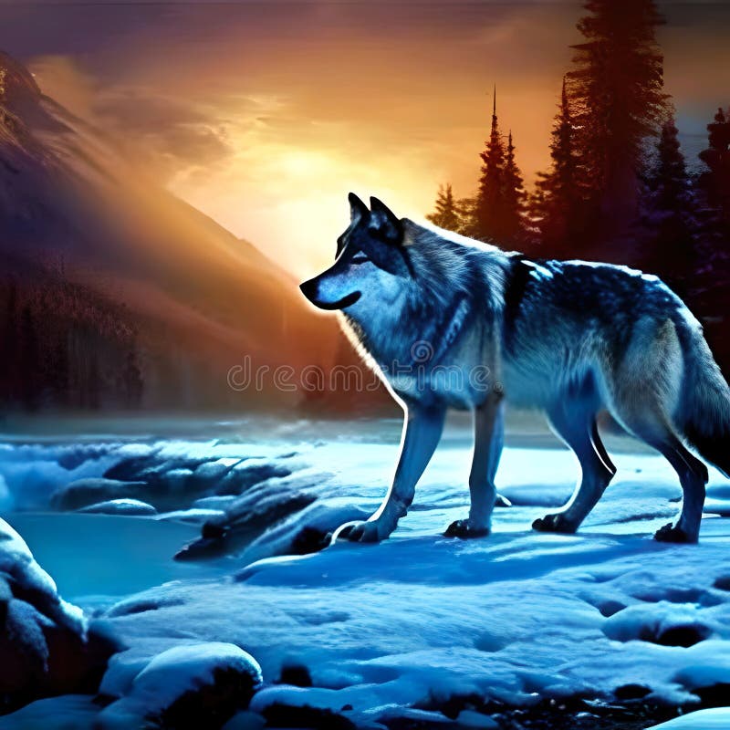 Arctic snowy wolf artwork stock illustration. Illustration of predator ...