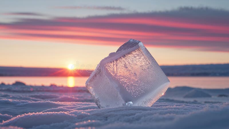 Arctic Sunset with Glistening Ice Chunk on Shore Stock Image - Image of ...