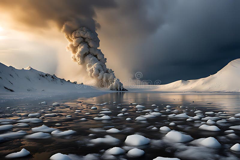 Arctic Volcano Eruption at Sunset Stock Illustration - Illustration of ...