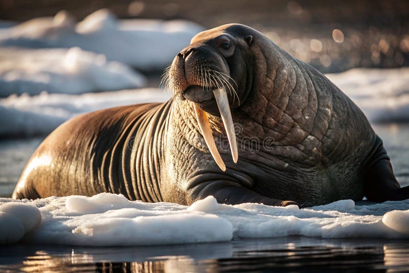 Arctic Walrus Resting on Ice Floes at Dawn Stock Illustration ...