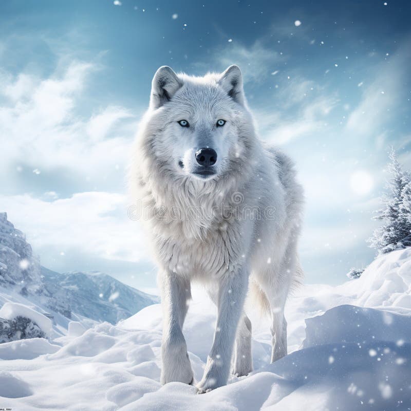 Arctic Wolf in Snow Watching Stock Illustration - Illustration of ...