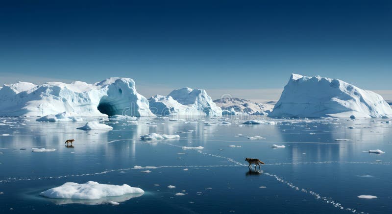 Arctic Wolves on Ice Floes, Clear Blue Sky - Generated Using Ai Stock ...