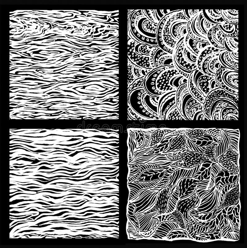 Arcuate Pattern of Scales, Textured Leaves, Wavy Lines on Black ...