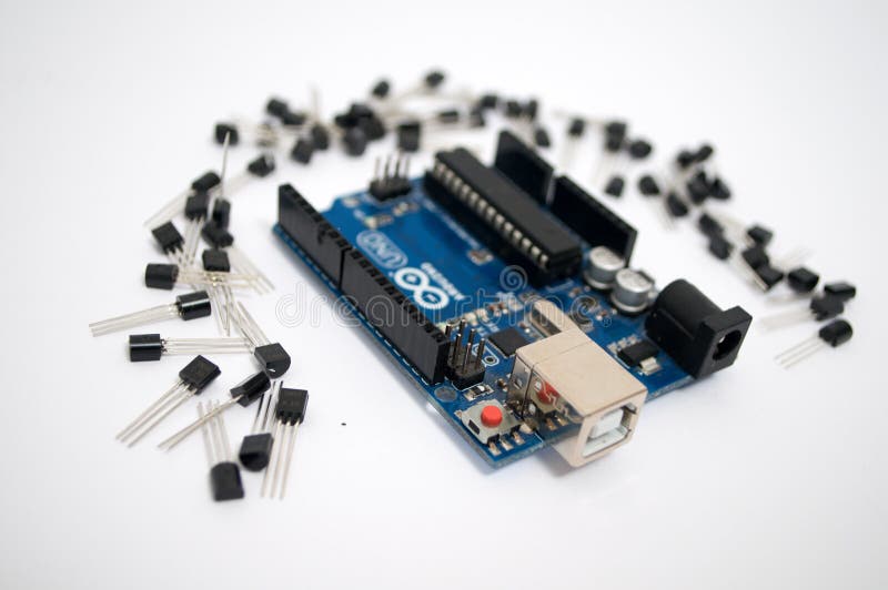 Arduino And Around Transistors Lined Up Stock Image - Image of ...