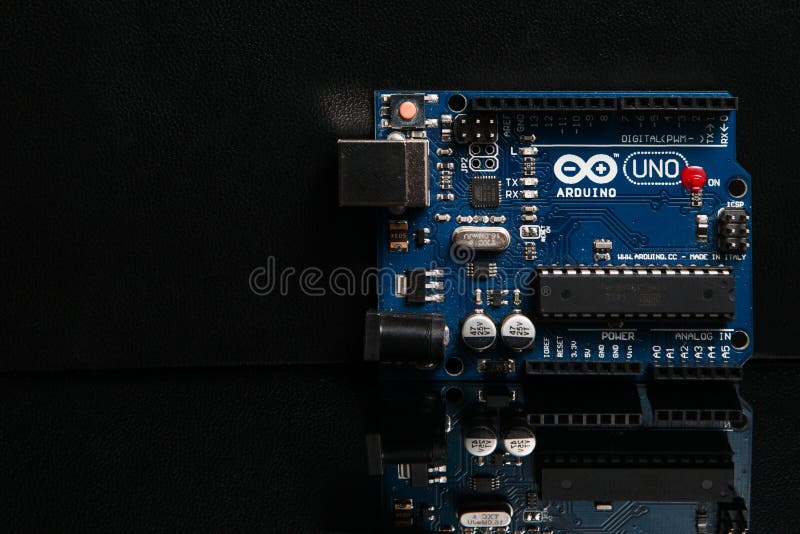 Arduino Uno Board On Black Background Editorial Image Image Of
