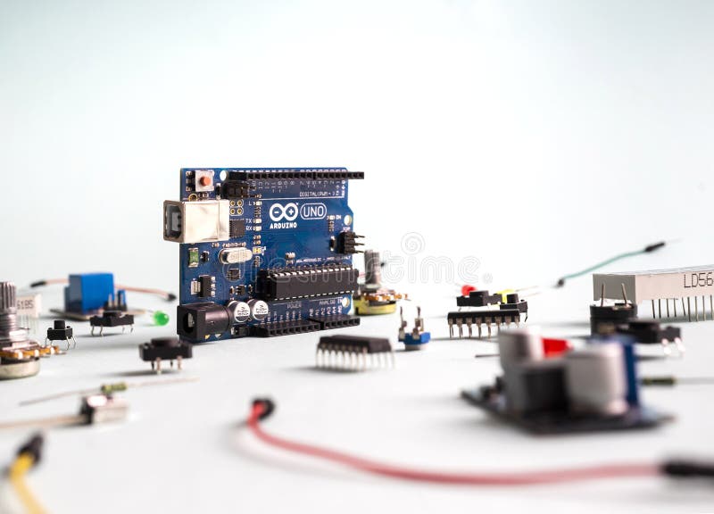 Arduino Uno Board And Components On Light Background Editorial Photo