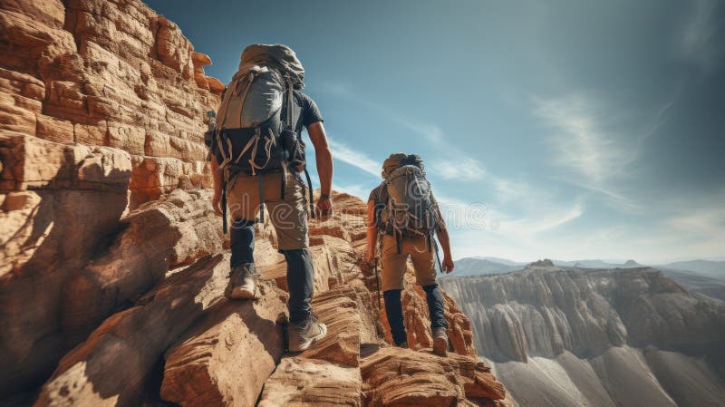 The Arduous Ascent of Passionate Climbers. Generative AI Stock ...