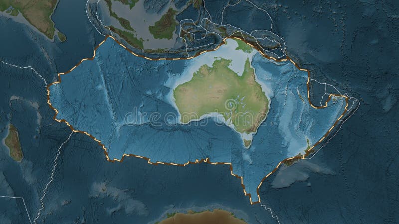 Australian Plate Highlighted. Patterson Cylindrical. Topografic Stock ...