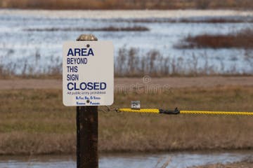 Area closed sign at park stock photo. Image of rope, wetland - 16200590