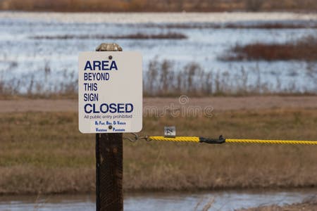Area closed sign at park stock photo. Image of rope, wetland - 16200590