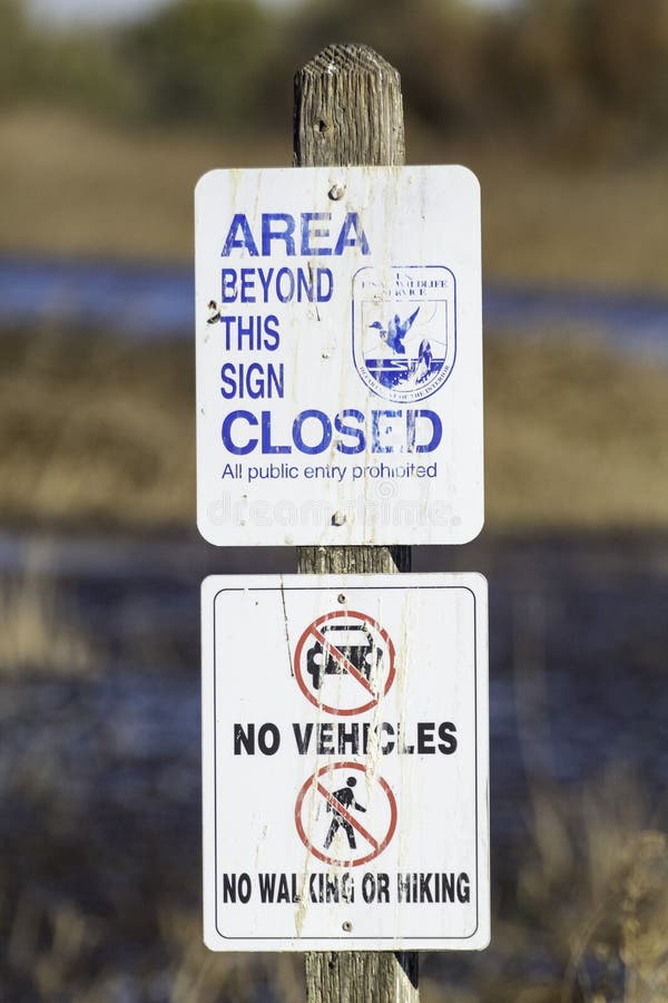 Area Closed Sign in Wild Life Preserve Stock Photo - Image of signboard ...