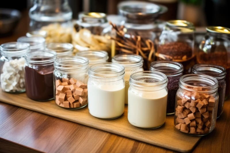 Area with Empty Glass Jars Ready for Hot Chocolate Filling Stock Image ...
