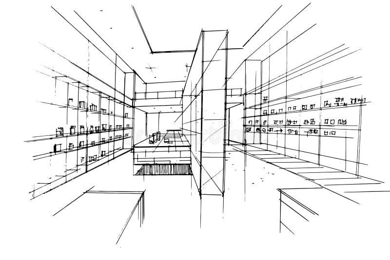 Area of General Merchandise Stores Sketch Drawing,Modern Design,vector ...