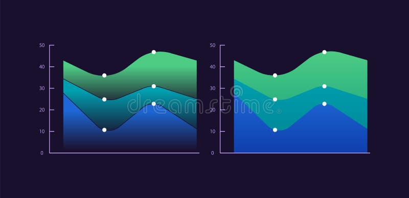 Area Infographic Chart Design Template Set for Dark Theme Stock Vector ...