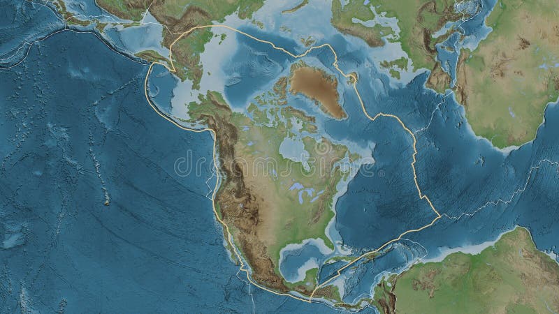 North American Plate Outlined. Patterson Cylindrical. Topografic Stock ...
