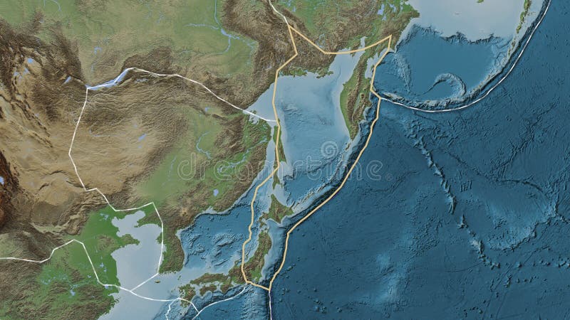 Okhotsk Plate Outlined. Patterson Cylindrical. Topografic Stock ...