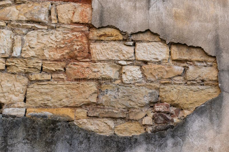 An Area of Old Stone and Interestingly Colored Old Plaster Stock Image ...