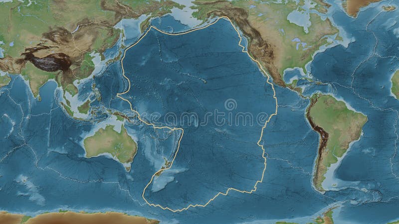 Pacific Plate Outlined. Patterson Cylindrical. Topografic Stock ...