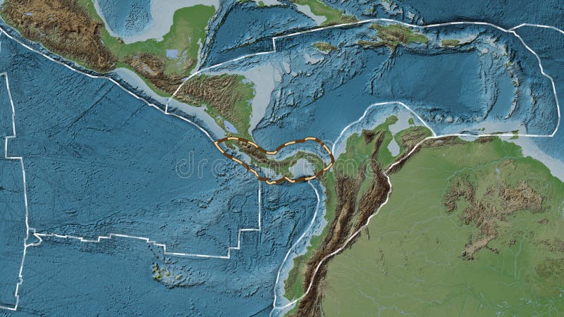 Panama Plate Dashed. Patterson Cylindrical. Topografic Stock ...