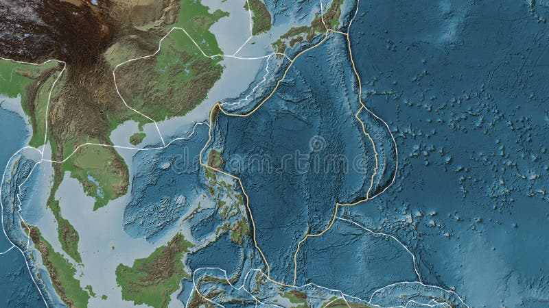 Philippine Sea Plate Outlined. Patterson Cylindrical. Topografic Stock ...