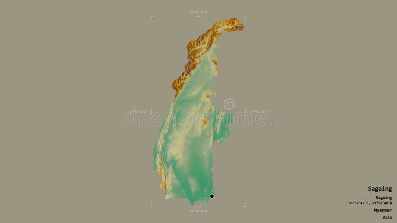 Sagaing - Myanmar. Bounding Box. Relief Stock Illustration ...
