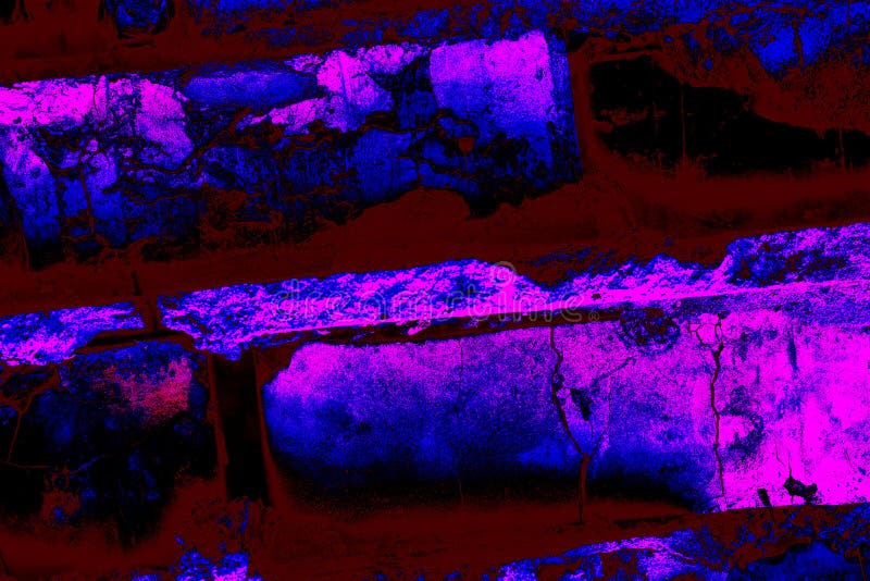 Neon Red Destroyed Brick Wall with Magenta Pink Shine. Stock Image ...