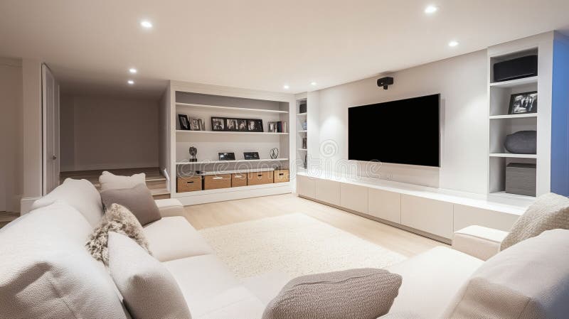 Area with Smart Storage Solutions, Muted Tones, Architectural Lighting, Stock Image - Image of ...