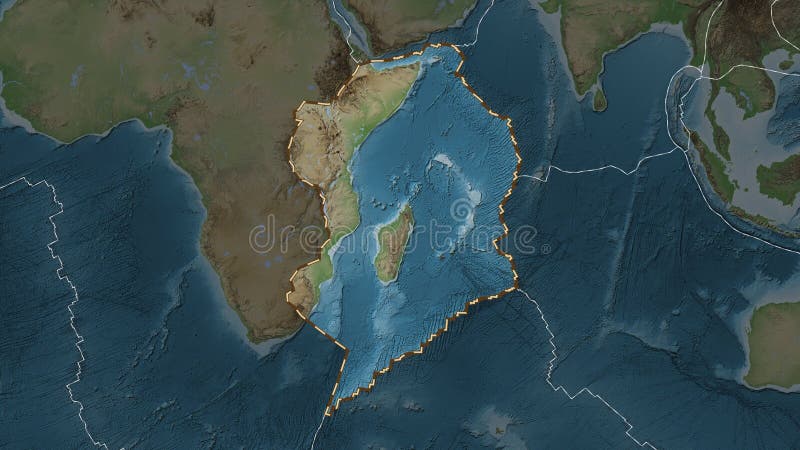 Somalian Plate Highlighted. Patterson Cylindrical. Topografic Stock ...