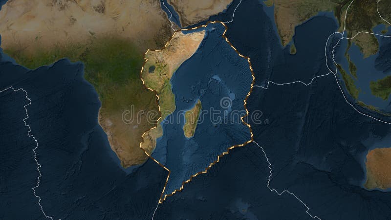Somalian Plate Highlighted. Patterson Cylindrical. Satellite Stock ...