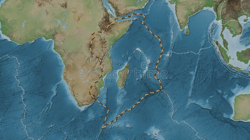 Somalian Plate Dashed. Patterson Cylindrical. Topografic Stock ...