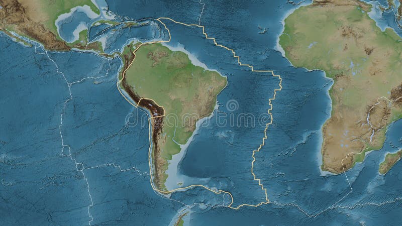 South American Plate Outlined. Patterson Cylindrical. Topografic Stock ...