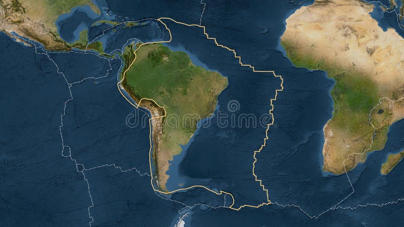South American Plate Outlined. Patterson Cylindrical. Satellite Stock ...
