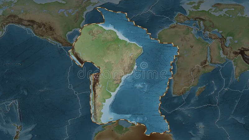 South American Plate Extracted. Patterson Cylindrical. Topografic Stock ...