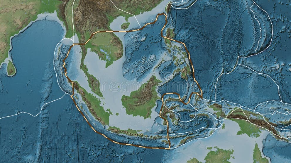 Sunda Plate Dashed. Patterson Cylindrical. Topografic Stock ...