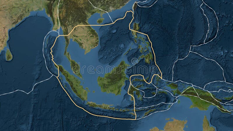 Sunda Plate Outlined. Patterson Cylindrical. Satellite Stock ...