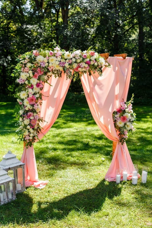 Area of the Wedding Ceremony. Wooden Rectangular Arch Stock Image ...