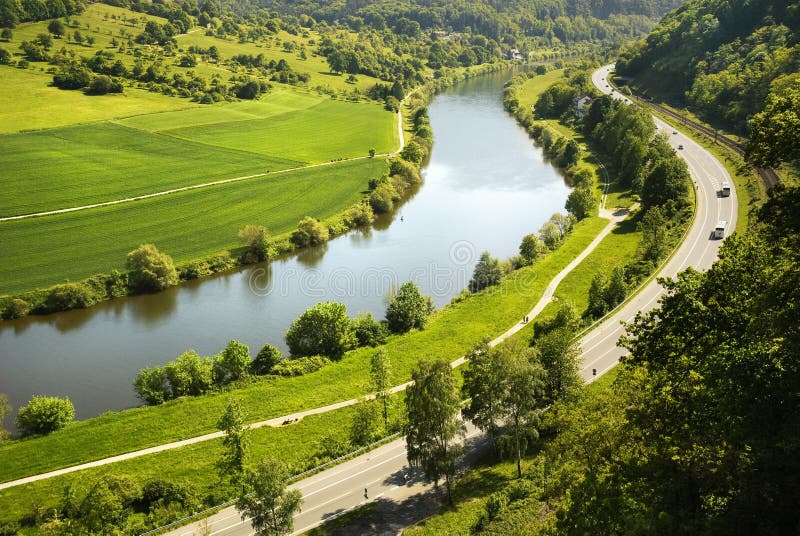 Areal View on Neckar River in Germany Stock Photo - Image of sunshine ...
