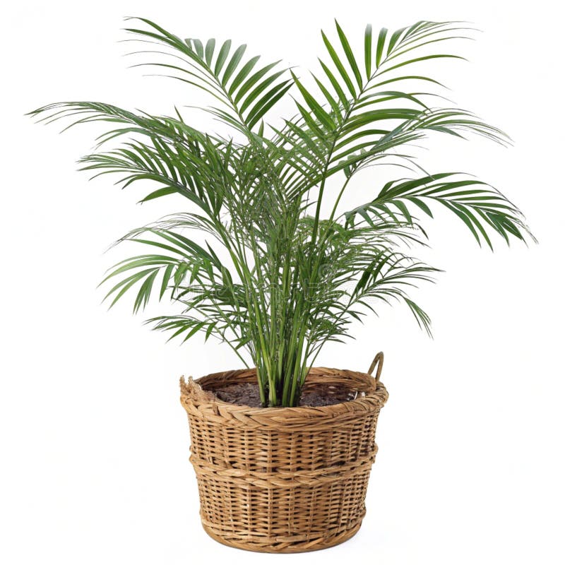 Areca Palm in a Wicker Basket on White Background Stock Illustration ...