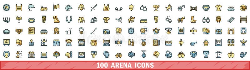 100 Arena Icons Set, Color Line Style Stock Illustration - Illustration ...