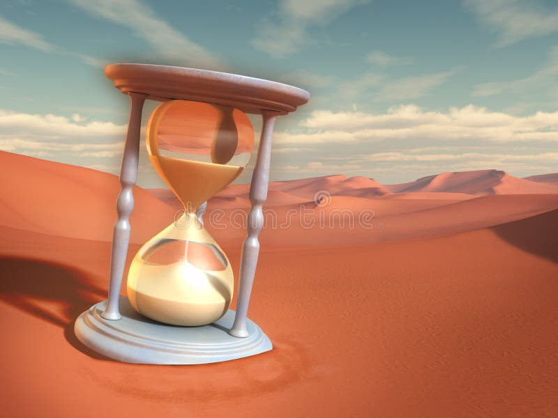 Hombre Antes Del Reloj De Arena En El Desierto, El Tiempo De ...