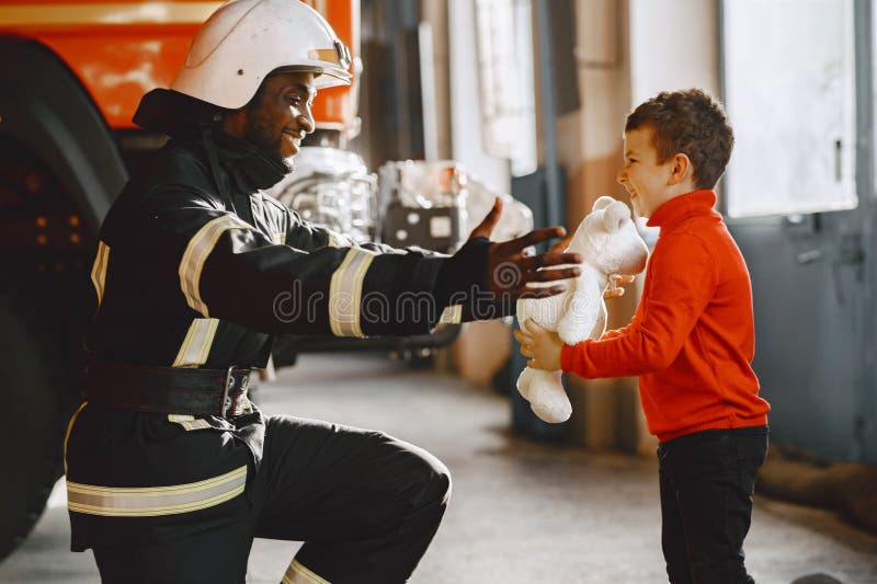 Portrait of a Firefighter Standing in Front of a Fire Engine Stock ...